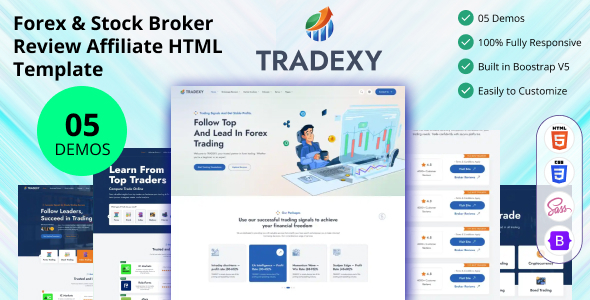 Tradexy - Forex & Stock Broker Review & Comparison Affiliate HTML Template by pixelaxis